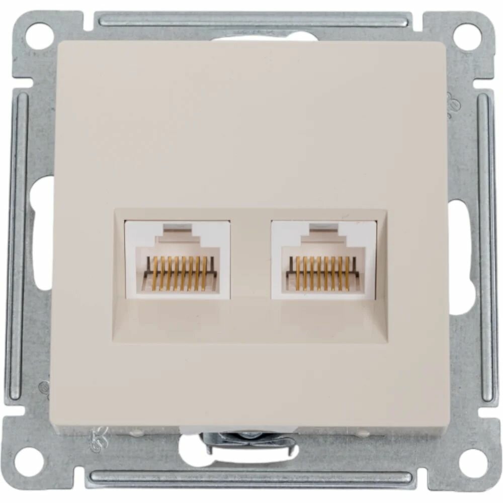 2-местный механизм розетки компьютерной Schneider Electric AtlasDesign RJ45 + RJ45 категории 5e бежевый ATN000285