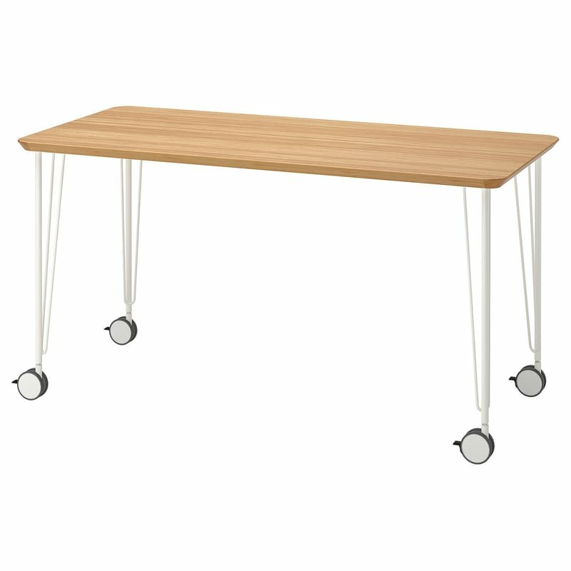 Письменный стол ikea ANFALLARE / KRILLE, бамбук/белый, 140x65 см 894.177.07