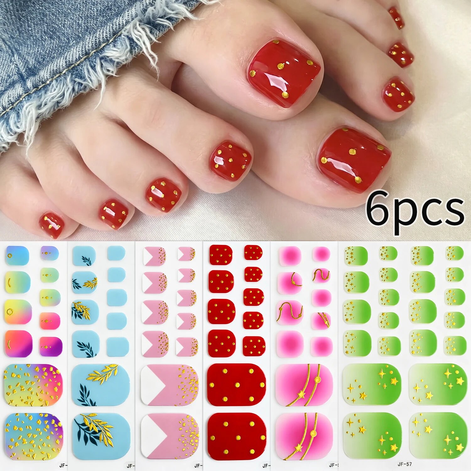 MAFANAILS глянцевые красные наклейки для педикюра NO.7