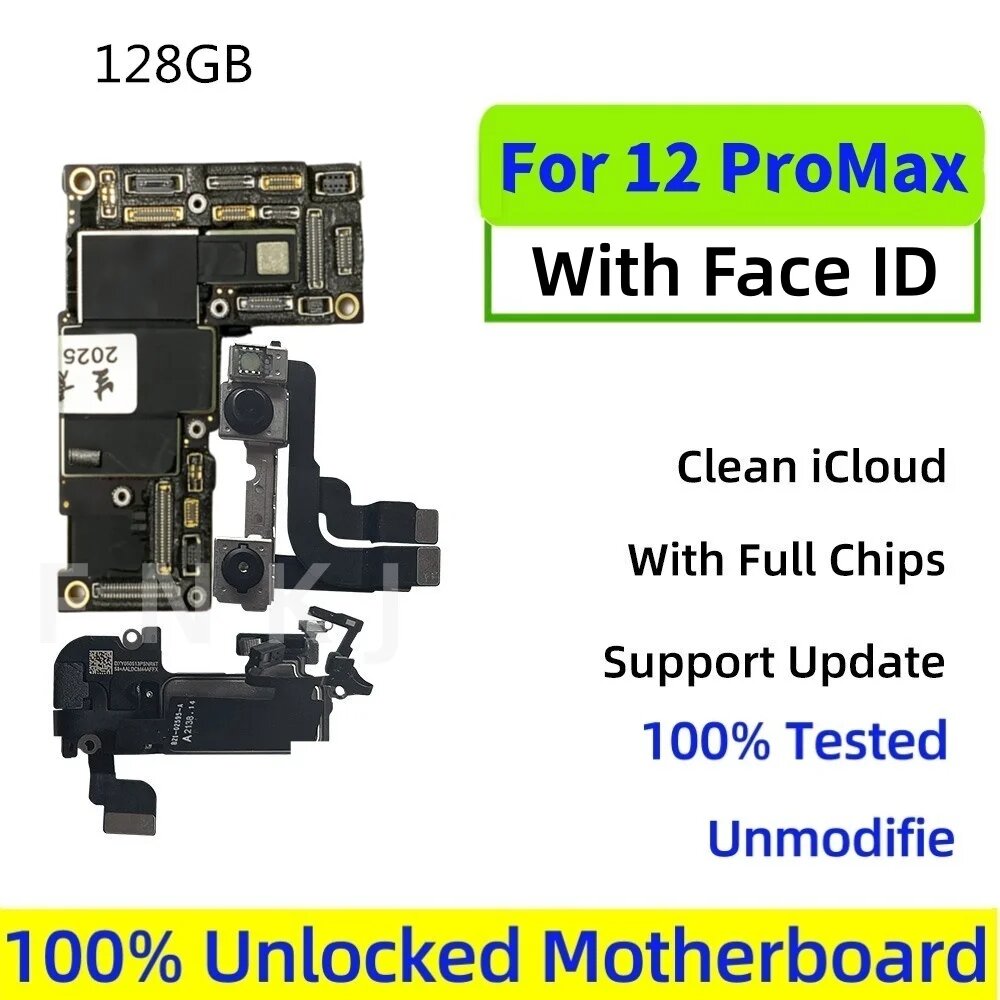 Разблокированная материнская плата для iPhone 12 Pro Max с Face ID, совместима с 12 Mini, 12 Pro, чистая материнская плата с поддержкой iCloud.