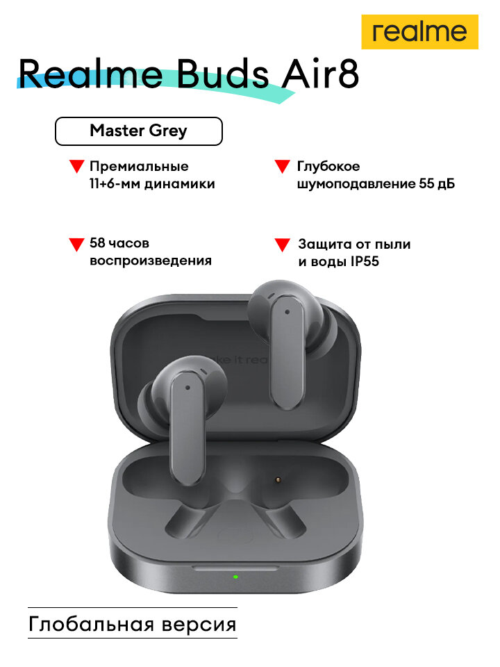 Наушники realme Buds Air8, беспроводные, влагозащита, шумоподавление