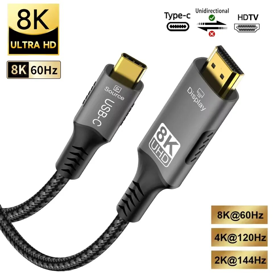 Кабель USB C - HDMI 8K 2M, 8K Type-C to HDMI — фото 1