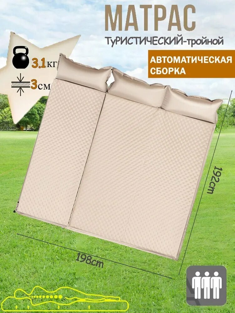 Коврик самонадувной , матрас надувной, толщина 3 см, подходит для кемпинга, пешего туризма (серый, три человекаоместный)