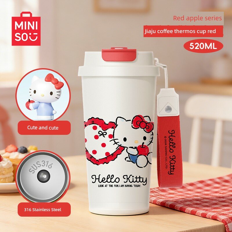 Термос-бутылка MINISO Hello Kitty Red Apple Series с соломинкой, милая мультяшная, портативная Термос-чашка Galilee