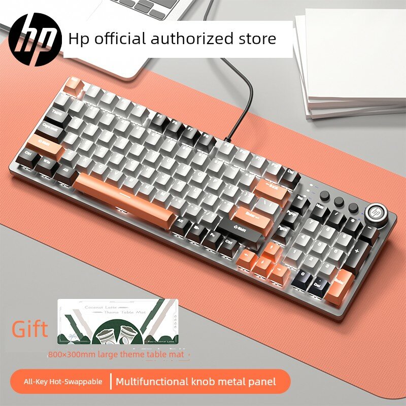HP GK100S Механическая клавиатура с синим переключателем, цвет серый-черный, одиночная клавиатура для офиса и игр