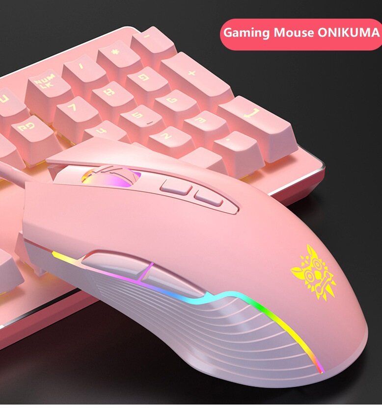 Игровая проводная мышь с дышащими светодиодами, ONIKUMA CW905, 6400 DPI, 11 RGB, Розовый (Длина: 127 мм; Ширина: 71 мм; Высота: 40 мм; Комплектация: Onikuma CW905)