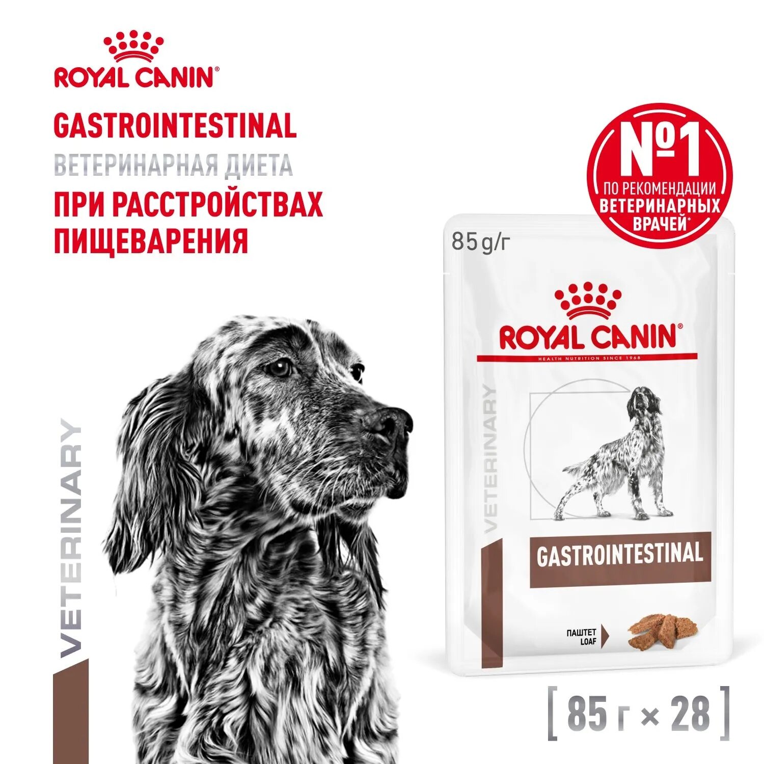 Влажный корм ROYAL CANIN VD GASTROINTESTINAL для взрослых собак при расстройствах пищеварения, паштет , 85 гр х 28шт