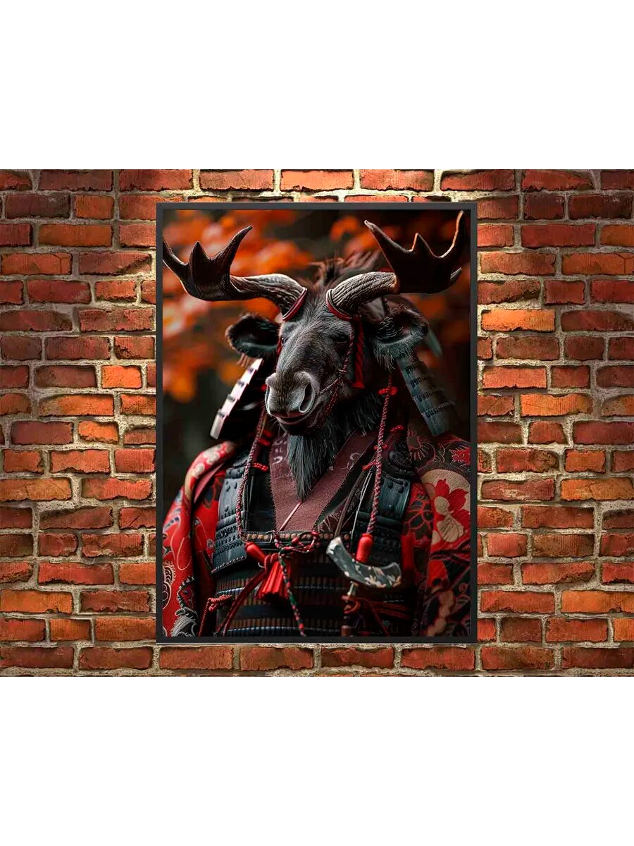 Лось-животное-самурай 3 (2), Плакат 30x42см