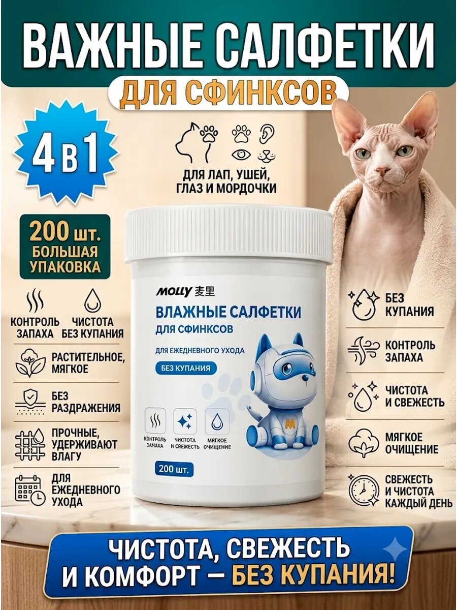 Салфетки для кошек сфинкс для глаз и ушей