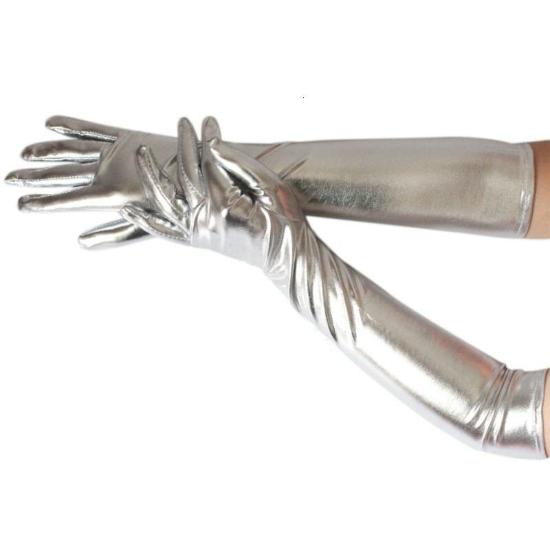 Длинные перчатки из лакированной кожи-серебристый (Цвет товара: Silver)