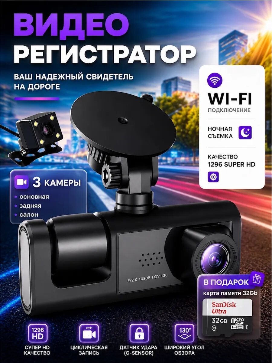 Видеорегистратор для автомобиля камера заднего вида с WiFi