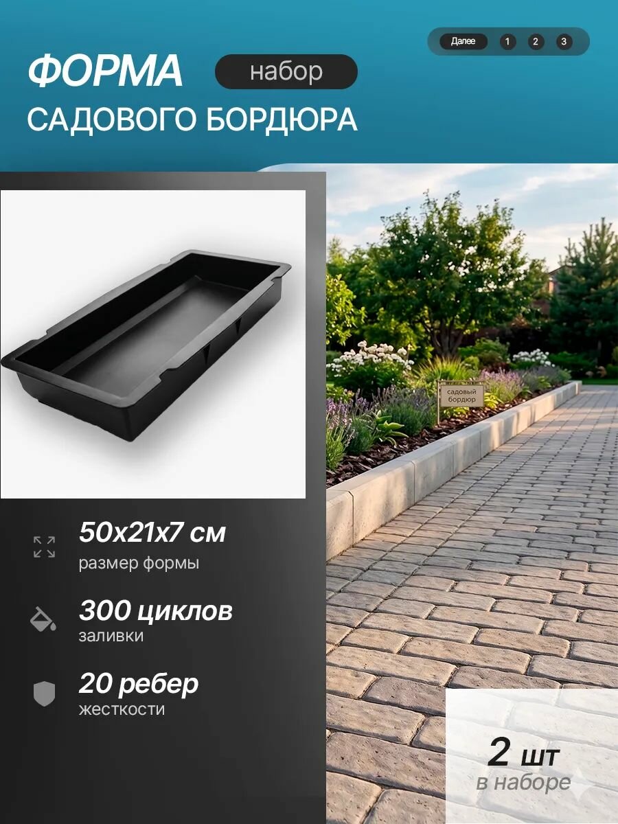 Форма для садового бордюра 50х21х7см, 2 шт.