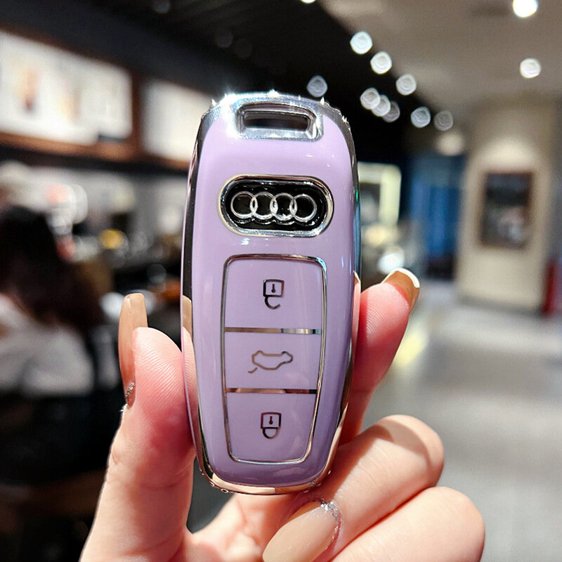 Чехол для ключа Audi для женщин - фиолетовый одиночный чехол совместимый с моделями A6L A4L A3 A5 A7 A8 Q2L Q3 Q5 Q7 Q8