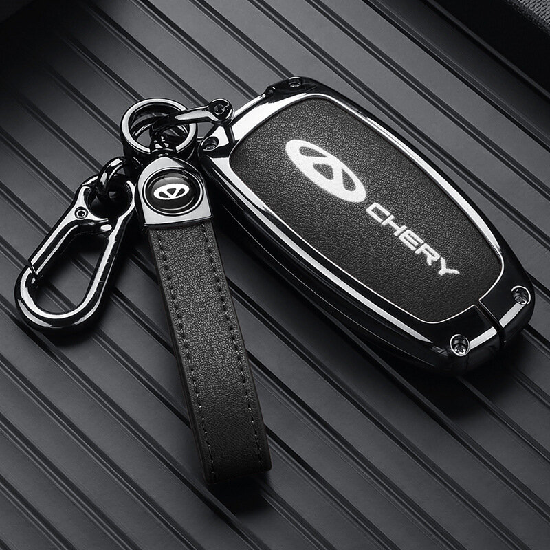 Чехол для ключа автомобиля для Chery Tiggo 9 2023 года - полная защита из синей кожи с металлическим креплением,