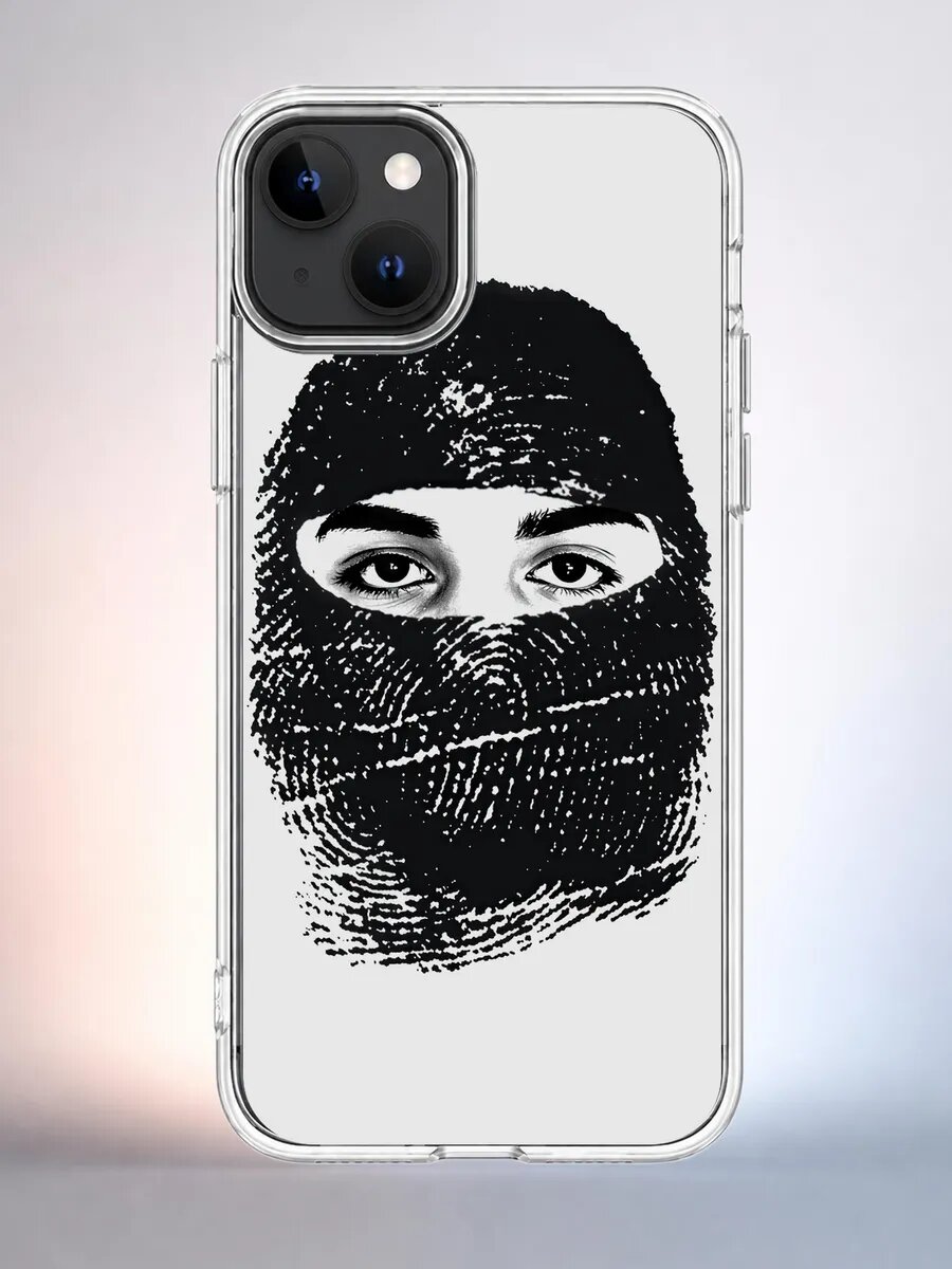 Чехол iPhone 15 балаклава взгляд силиконовый прозрачный