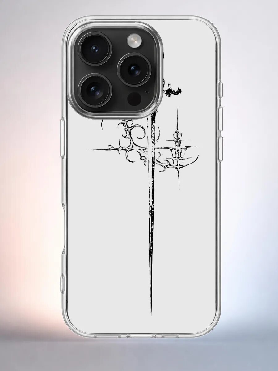 Чехол iPhone 15 Pro готический меч силиконовый прозрачный