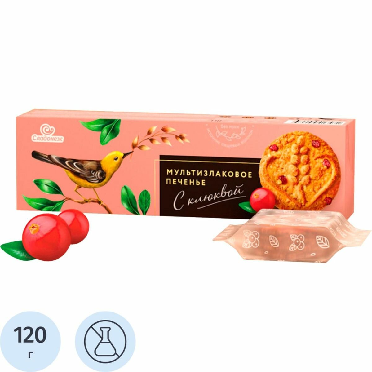 Печенье Сладонеж мультизлаковое с клюквой, 120г (2336788)
