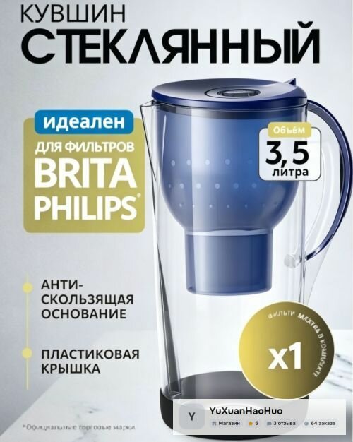 Фильтр-кувшин стеклянный для воды 3.5 л для картриджей BRITA Maxtra
