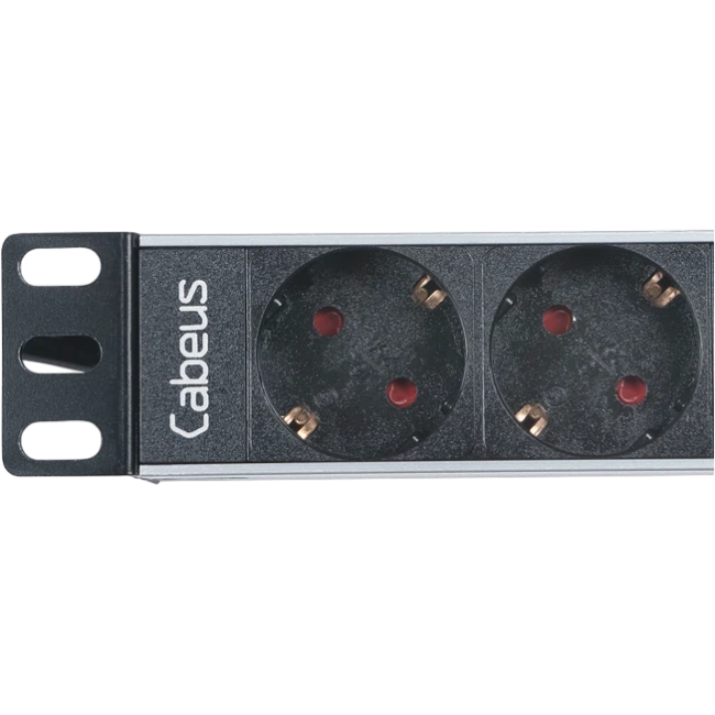 PDU-4P-2EU Блок розеток Cabeus для 10" шкафов, горизонтальный, 4 розетки, 16 A, без выключателя, алюминиевый корпус, ш — фото 1