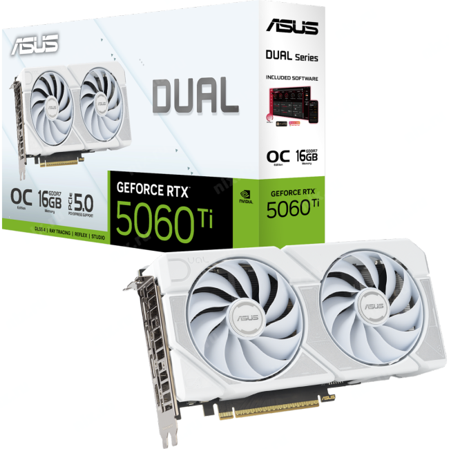 Asus PCI-E 4.0 DUAL-RTX5060TI-O16G-WHITE NVIDIA GeForce RTX 5060TI 16Gb 128bit GDDR7 2602/28000 HDMIx1 DPx3 HDCP Ret