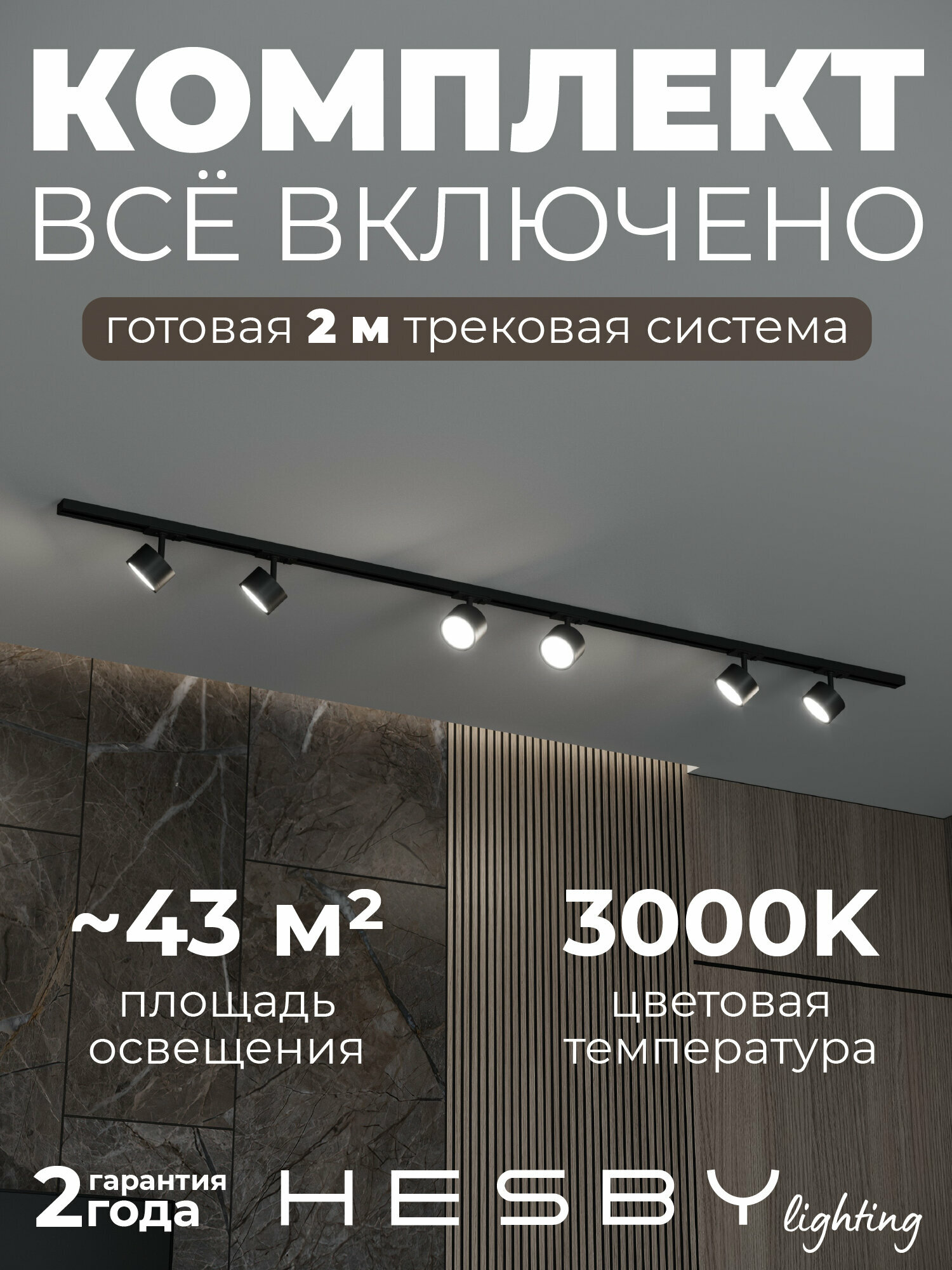 Накладная однофазная трековая система Skylite №13 со светильниками (220В, форма - прямая, 2м, 3000K), чёрная