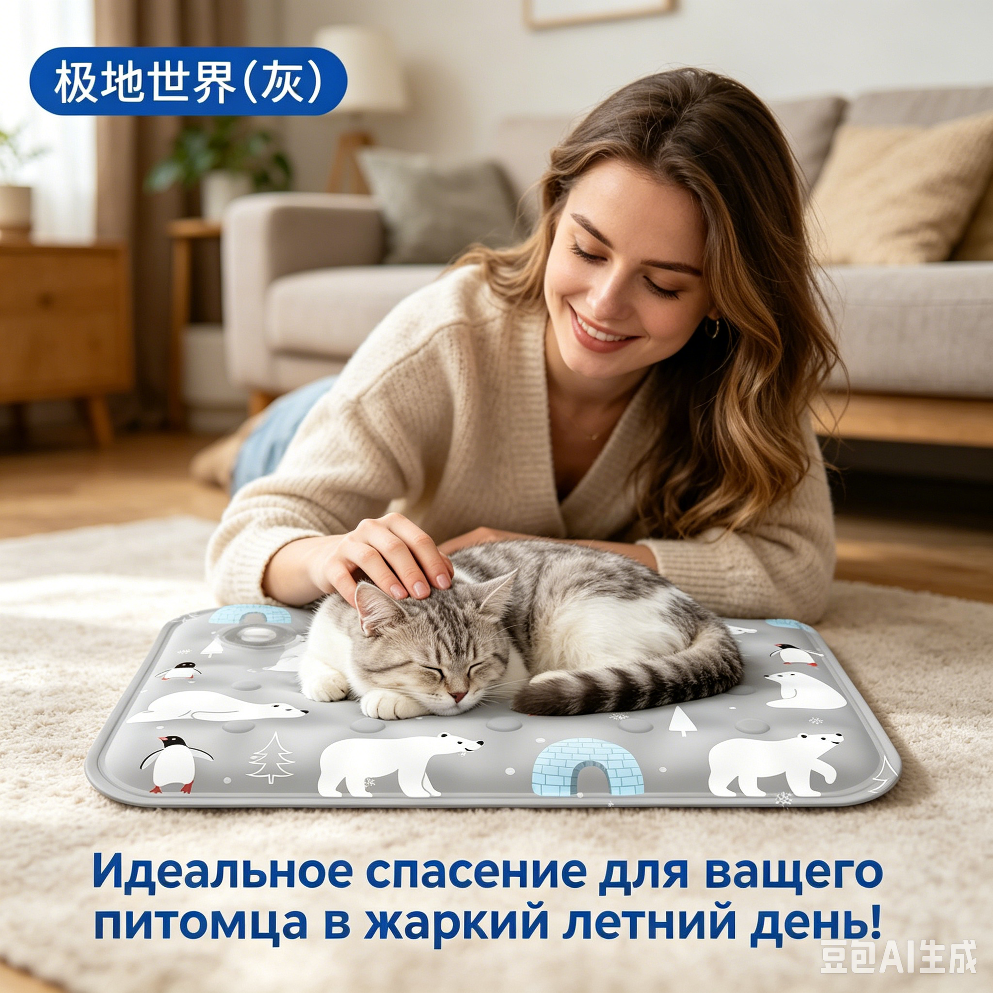 Ледяная подушка водяная подушка，Летние коврики для домашних животных， Тип для впрыска воды, 50*60 см, серый