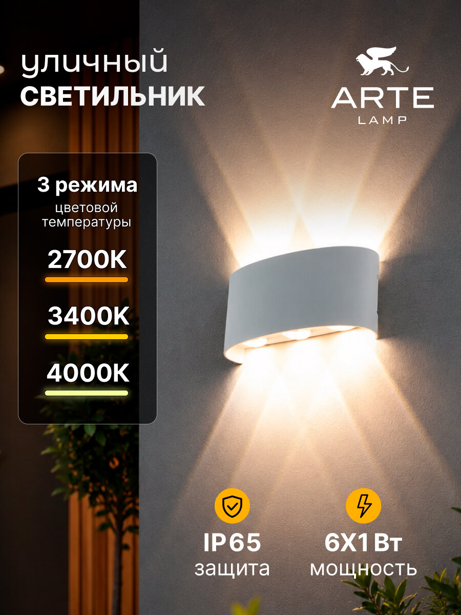 Фасадный светильник Arte Lamp BOSTO A3722AL-6WH LED 1Вт белый