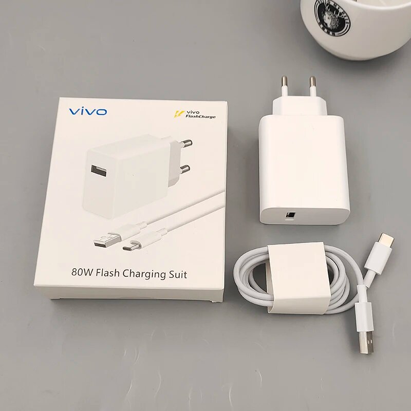 Быстрое Зарядное Устройство Vivo EU Flashcharge 80W С Кабелем Type-C, Совместимое С Vivo X300, X200, X100, S30, S20 Pro
