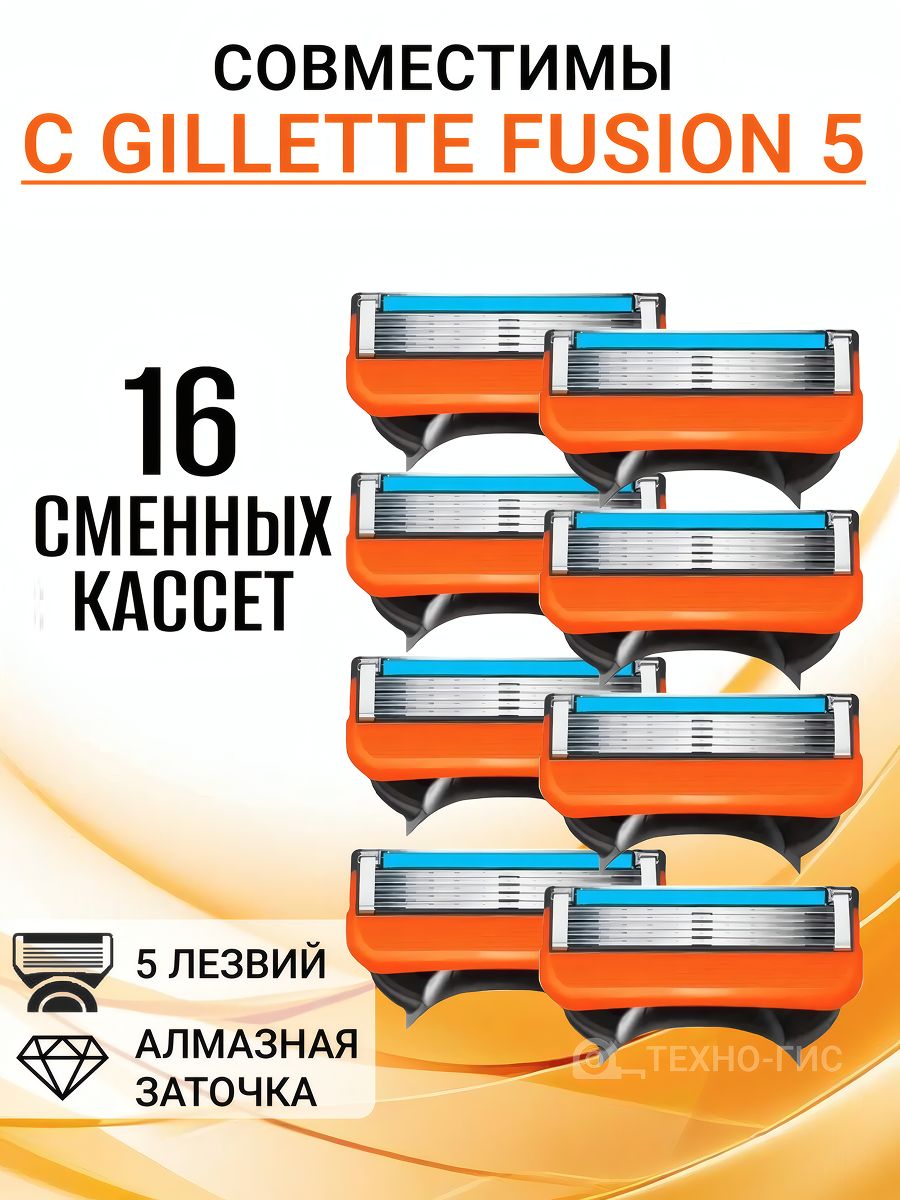 Сменные кассеты для бритвенных станков Fusion5, 16 шт по 5 лезвий