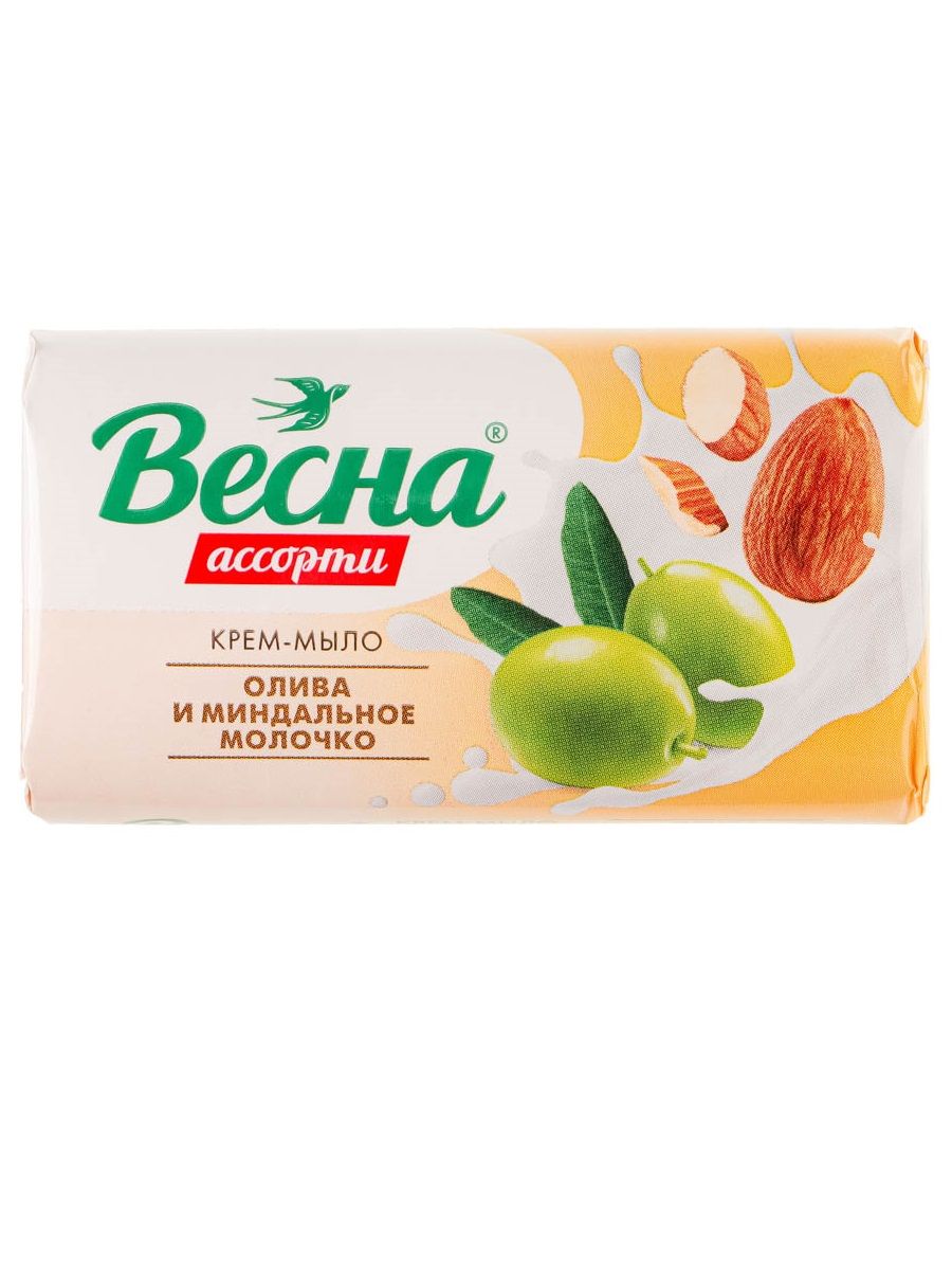 Мыло туалетное твердое Весна Олива и миндальное молочко 90 гр