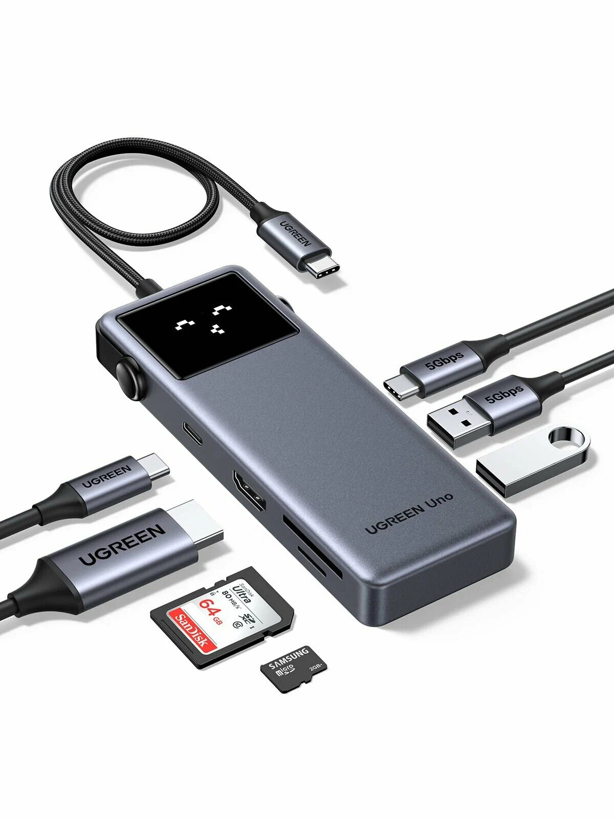 Хаб UGREEN CM889 (75179) 7 в 1 USB-C Hub серый космос