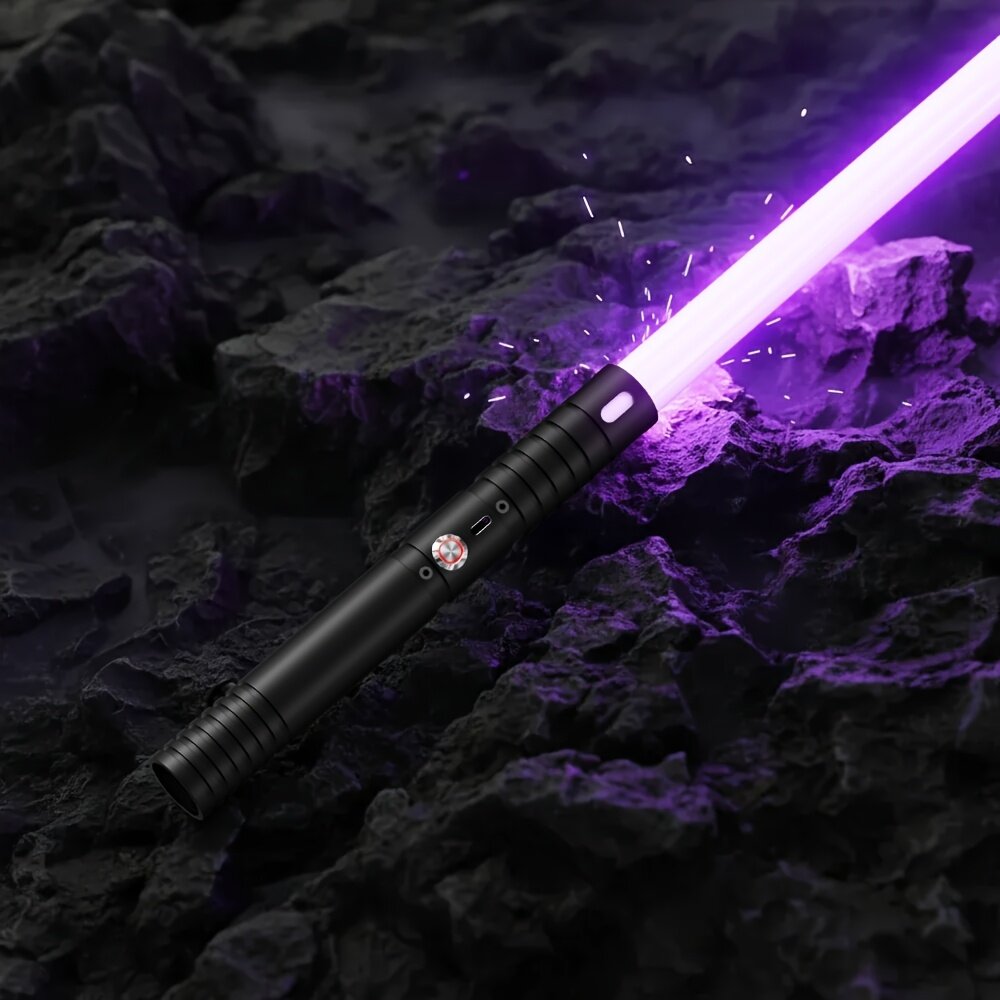 Игрушечный световой меч для дуэлей с RGB подсветкой и сплавной рукоятью, съемное незаточенное лезвие, зарядка от USB, звук при взмахе, 20 цветов, 6 звуковых эффектов, 4 режима мигания, реквизит для косплея, вечеринок и выступлений, черный,