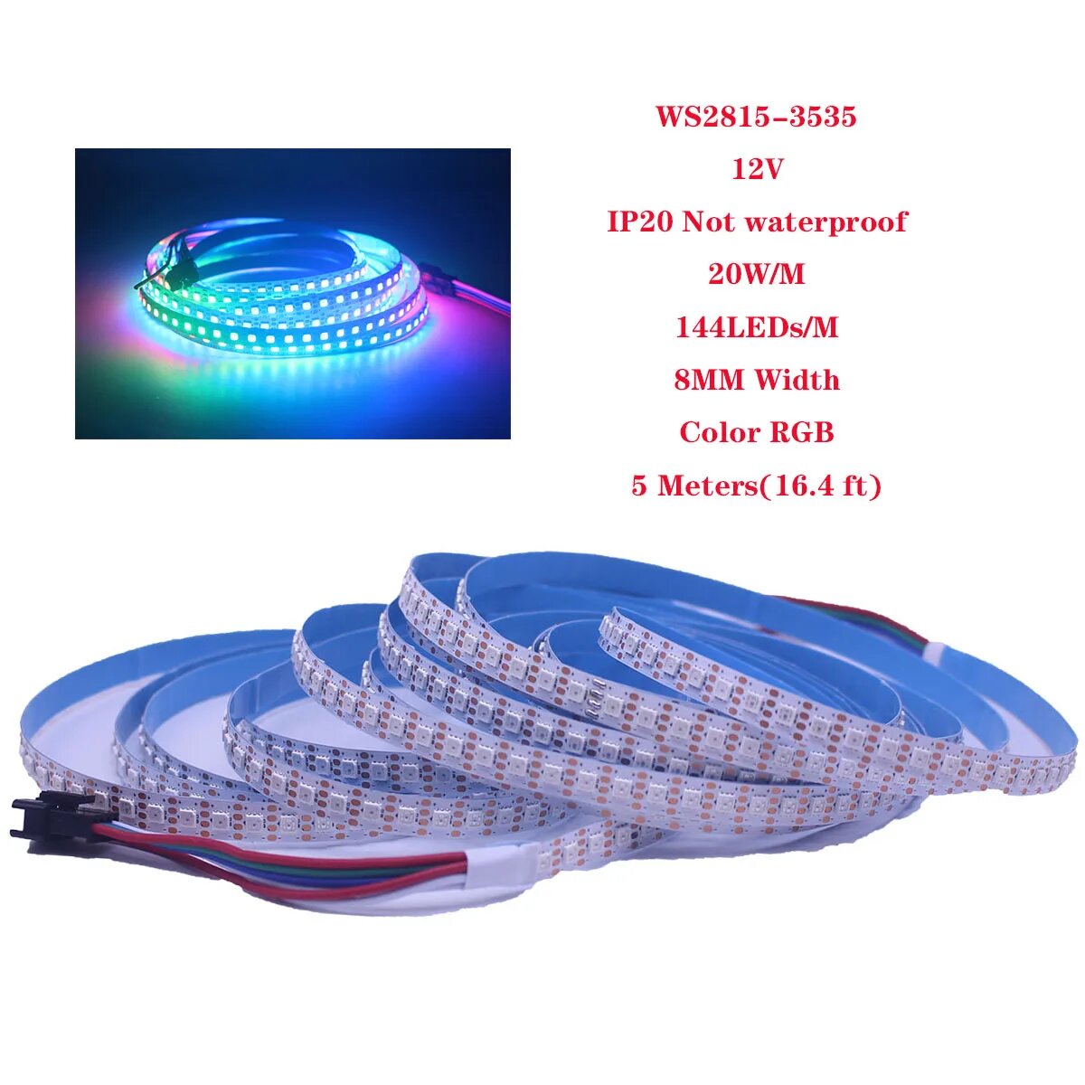 Светодиодная лента taslauk RGB Dream 144 LEDs/m 12В RGB 8mm PCB, 2 м