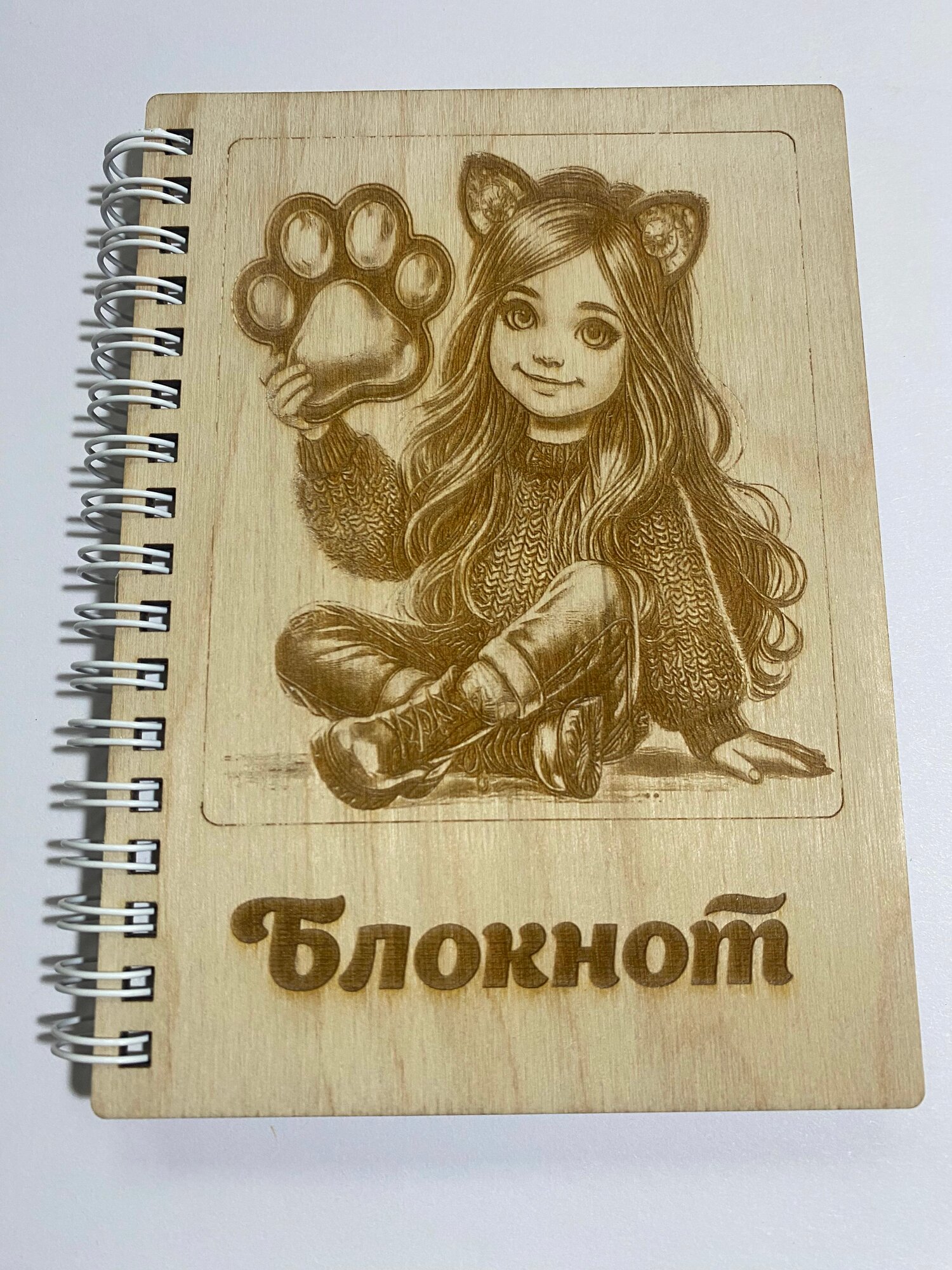 Блокнот "Деревянный", в клетку, A6, твёрдый переплёт, гравированный, коричневый, фанера