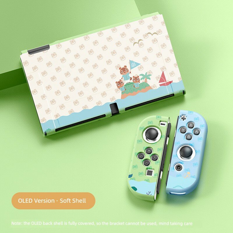 Силиконовый чехол для OLED Switch с дизайном острова Animal Crossing и защитным стеклом