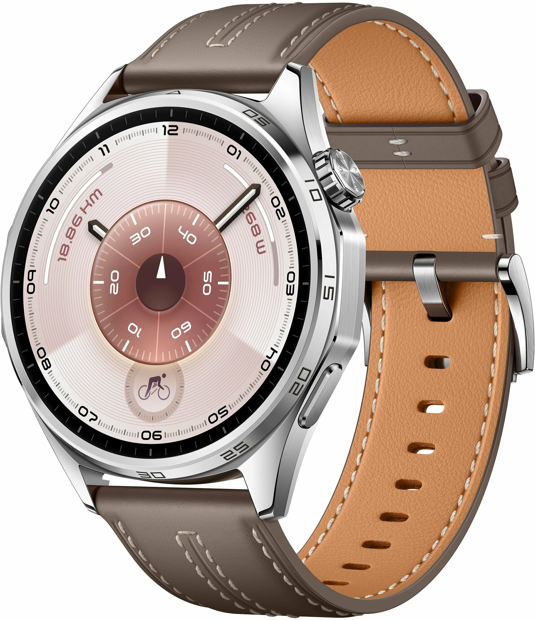 Смарт-часы "HUAWEI WATCH GT", 46 мм, серебристый корпус, коричневый ремешок