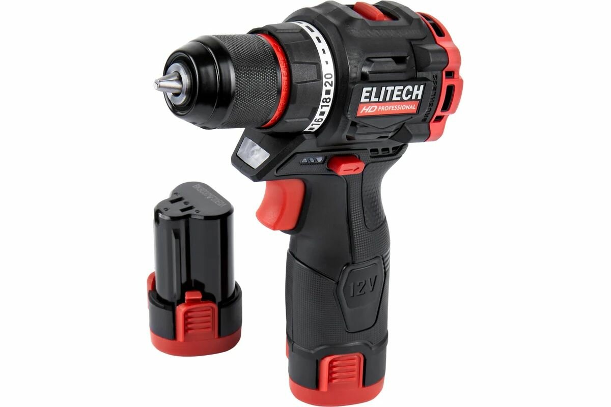 Дрель аккумуляторная Elitech CD 12L2 (12В, 2х2Ач, 40Нм, BL) HD 205713