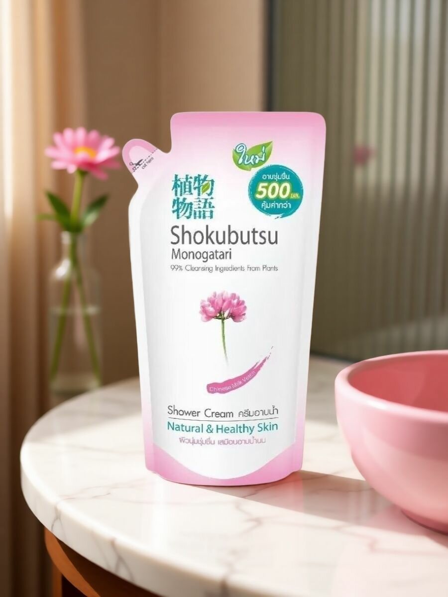 Крем-гель для душа Lion Shokubutsu Monokatar Chinese milk Vetch с молочным протеином 500 мл