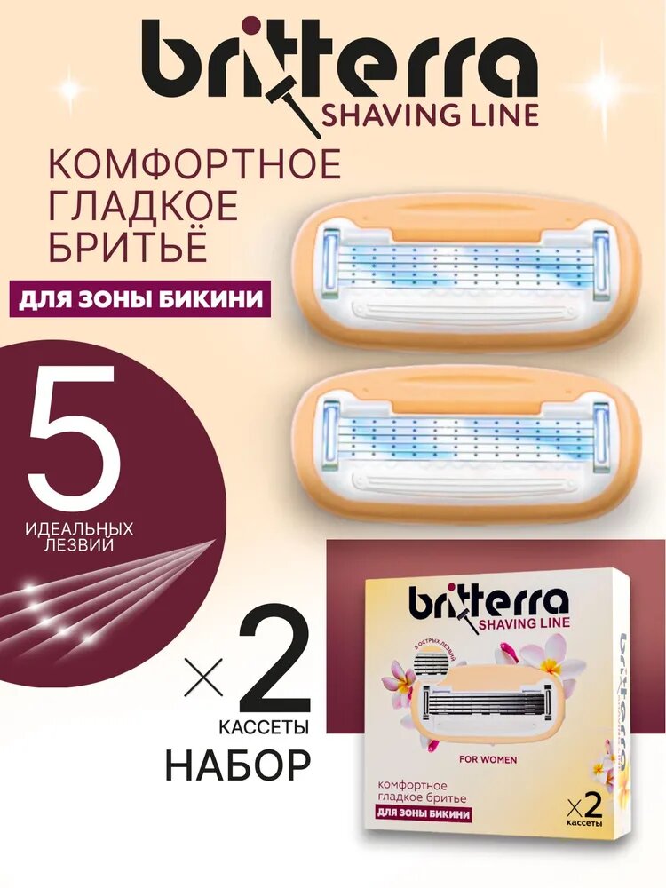 Сменные кассеты для бритвы BRITTERRA 5 лезвий 4 шт, лезвия для бритвы