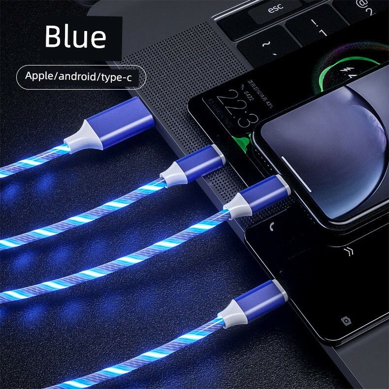 3-в-1 Светящийся Кабель для iPhone, Android и USB-C со Синим Светом