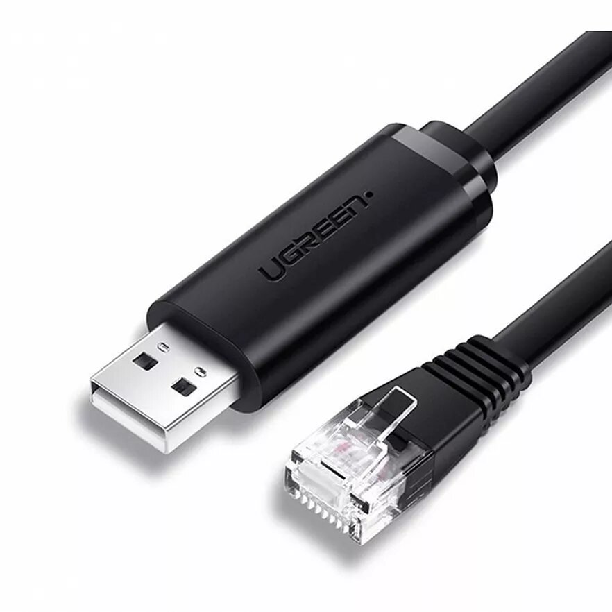 Кабель UGREEN CM204, USB 2.0 A(m) (прямой) - RJ-45 (m) (прямой), ферритовый фильтр , 1.5м, черный (50773)