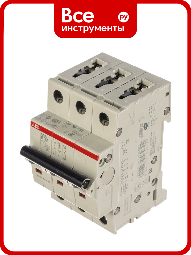 Автоматический выключатель ABB S203 3P 32А 6kA 2CDS253001R0325 модульный тип установка на DIN‑рейку серый корпус