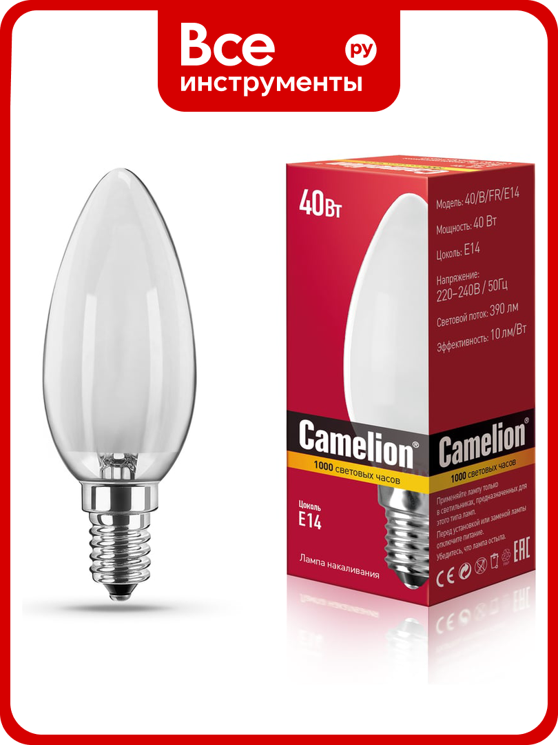 Электрическая лампа накаливания с матовой колбой MIC Camelion 40/B/FR/E14, 9864