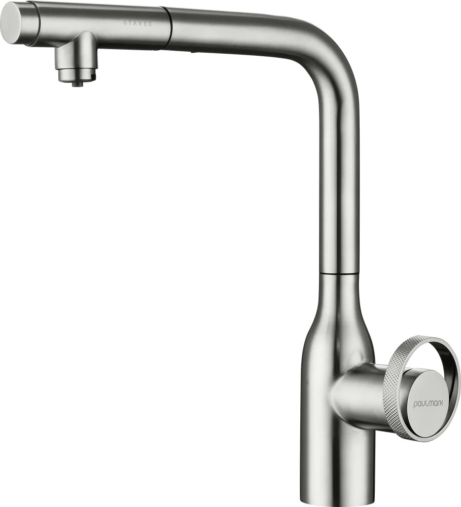 Смеситель для кухни Paulmark Urban Ur213104-BS с краном для питьевой воды, с поворотным изливом, глянцевый, однорычажный, латунный, с керамическим картриджем