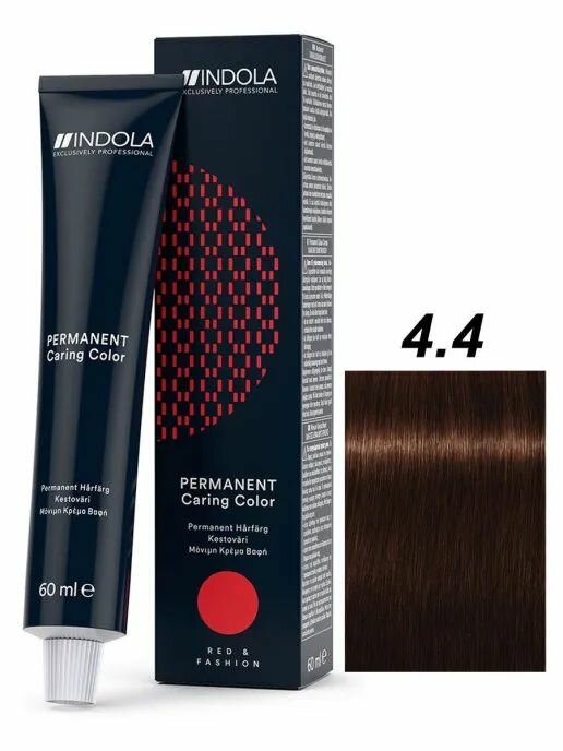 Indola Red and Fashion 4.4 Средний коричневый медный Стойкая крем-краска для волос 60 мл