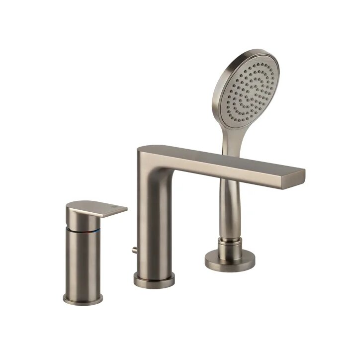Смеситель на борт ванны Gessi 38634 встраиваемый, с душевой лейкой, никель, матовый, латунный, смеситель для ванны с душем, рычажный