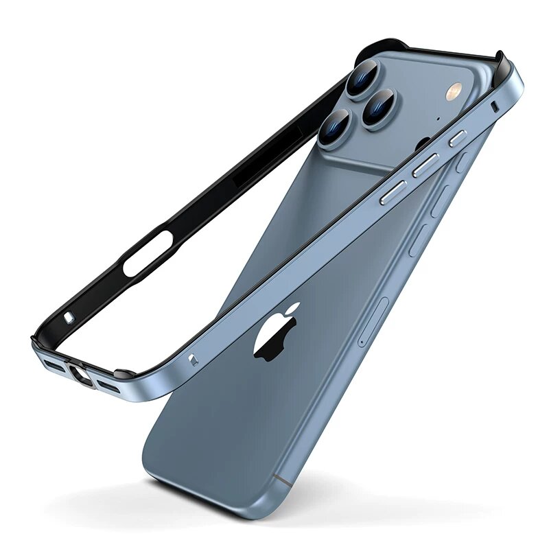 Чехол для iPhone 14 Pro Max из силикона и металла с гибридным бортиком, небесно-голубой, легкая защита с металлическими