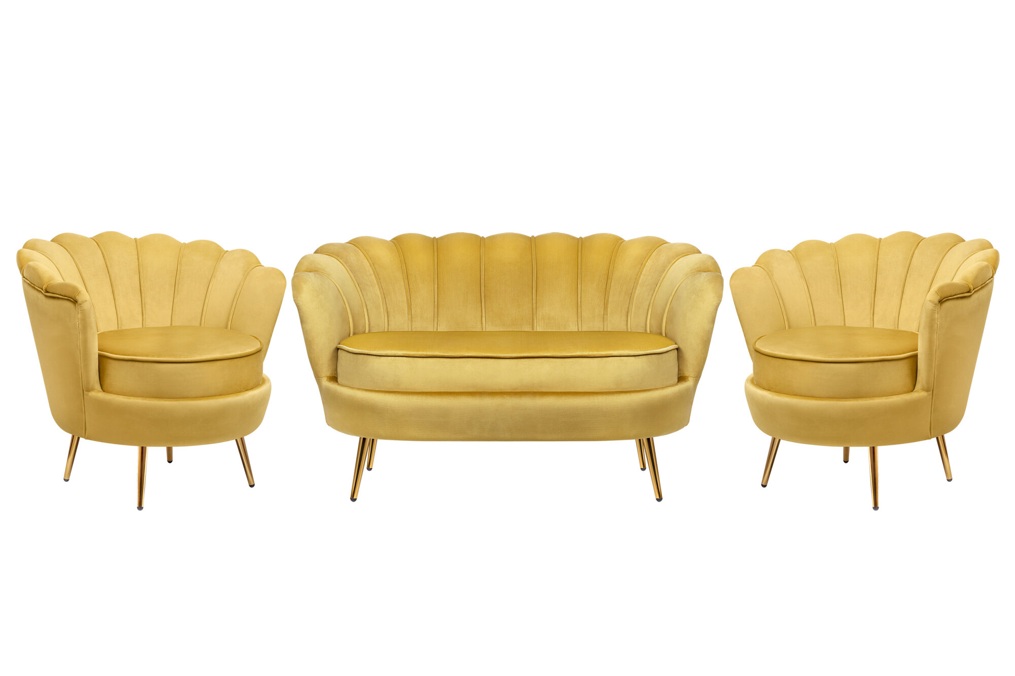 Комплект кресел с двухместным диваном Mak-interior "Ракушка Pearl Yellow", желтый велюр