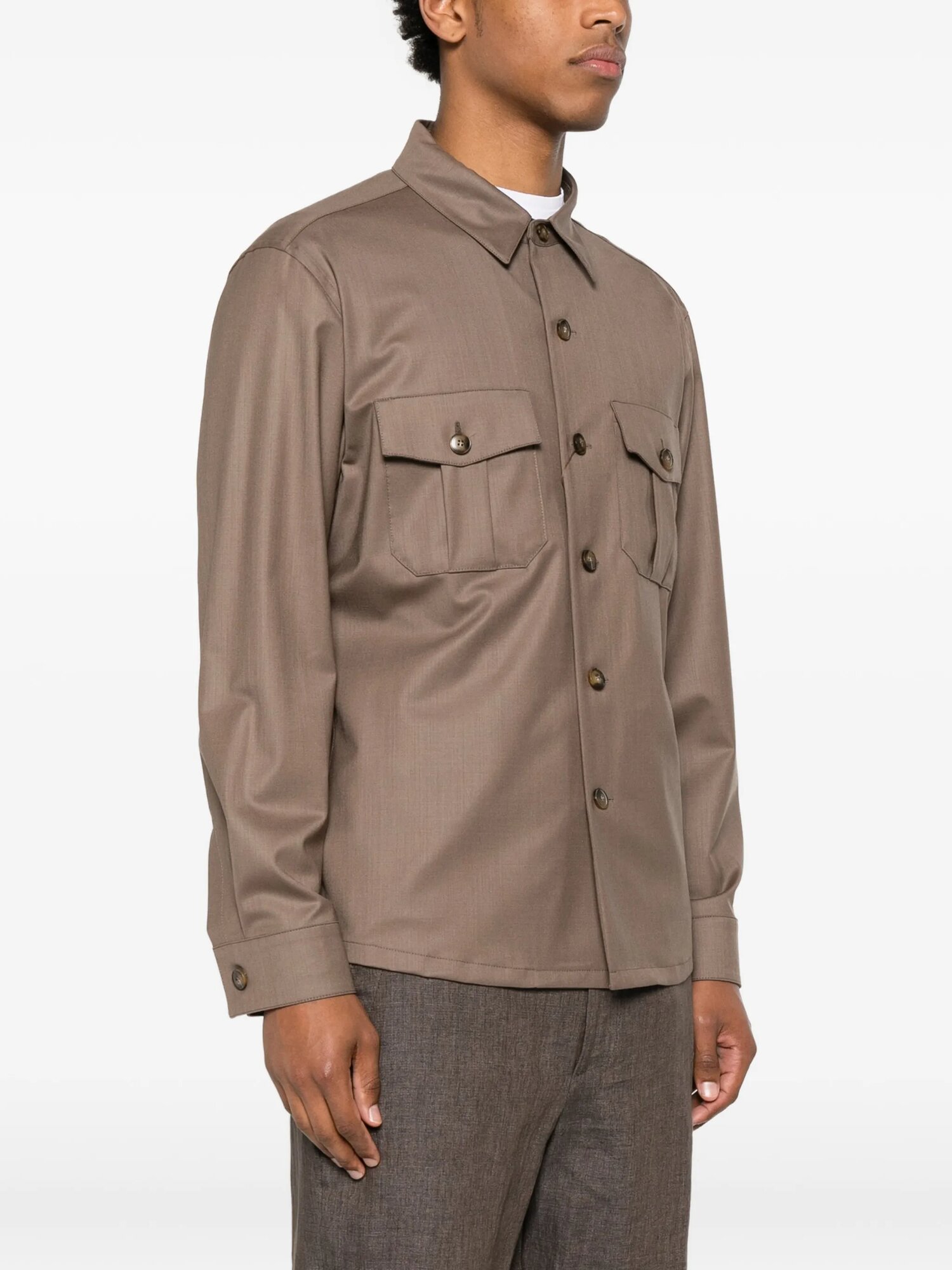 Куртка Canali Button-up chest-pocket shirt jacket, размер 50, brown — фото 1