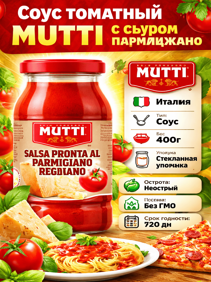 Соус томатный Mutti с сыром пармиджано, 400г